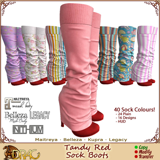 Second Life Marketplace - [Drac] Tandy Sock Boots - Red ... Maitreya ...